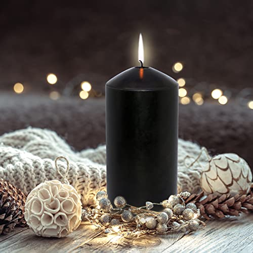 MISSYO 70 Hour Long Burning Unscented Pillar Candles, Dripless and Smokeless Candles for Home Weddings Restaurant Spa Church - Black, 3x6 inch, 3 Pack