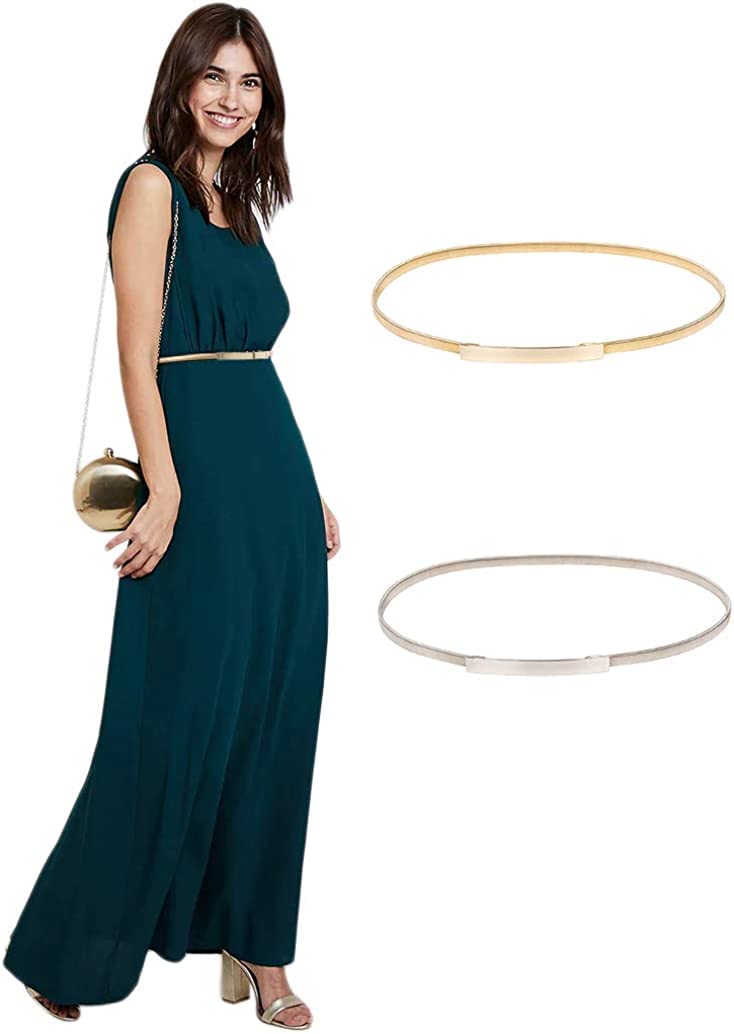 GRACE KARIN Women Metal Skinny Belt for Dress, 2 Pieces(Gold)