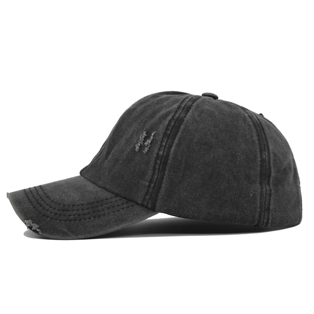 Henwarry Women's Washed Distressed Cotton Denim High Ponytail Hat Adjustable Baseball Cap (F02-White)