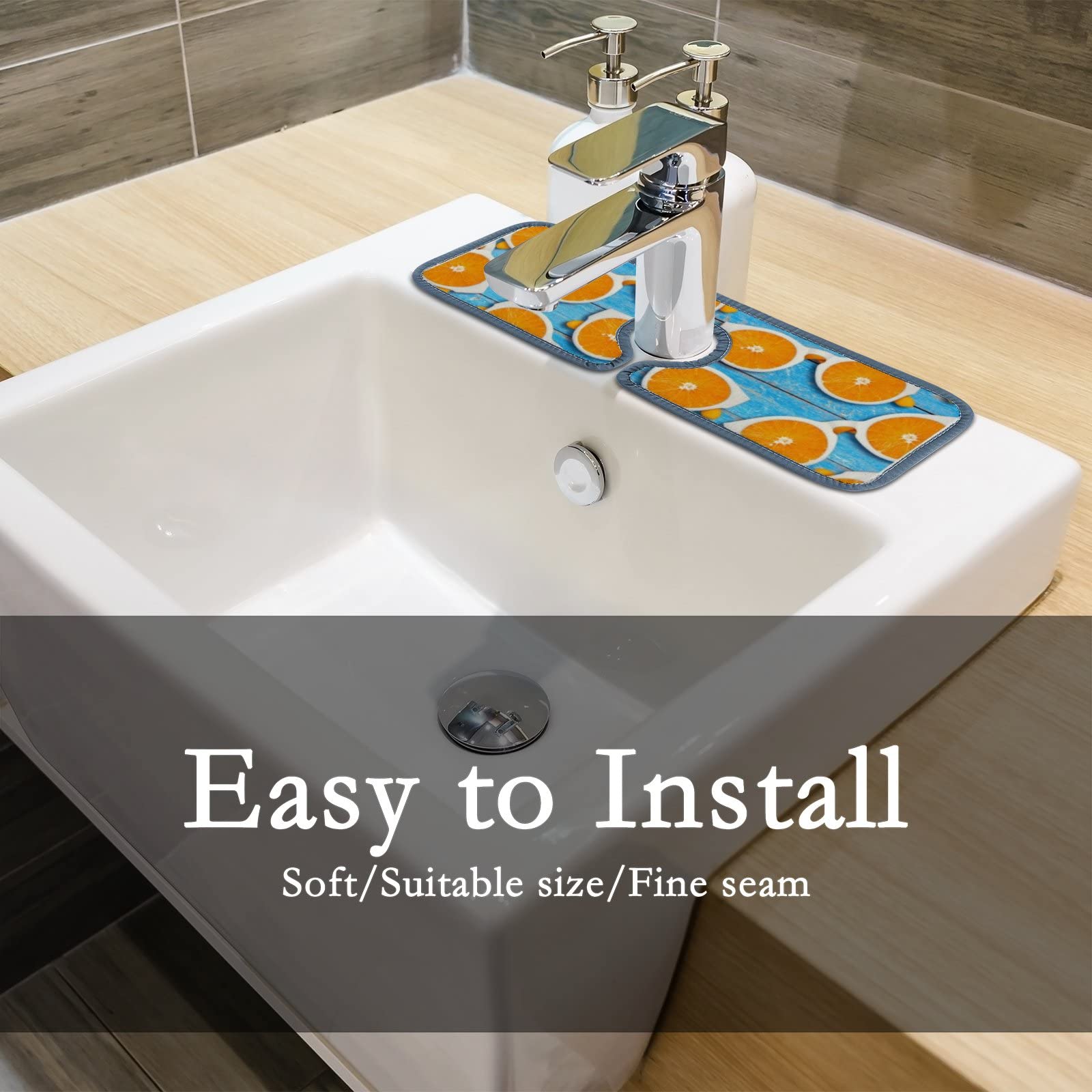 Kitchen Faucet Absorbent Mat 4 Pieces Fruit Orange Sunglasses Faucet Sink Splash Guard Bathroom Counter and RV,Faucet Counter Sink Water Stains Preventer