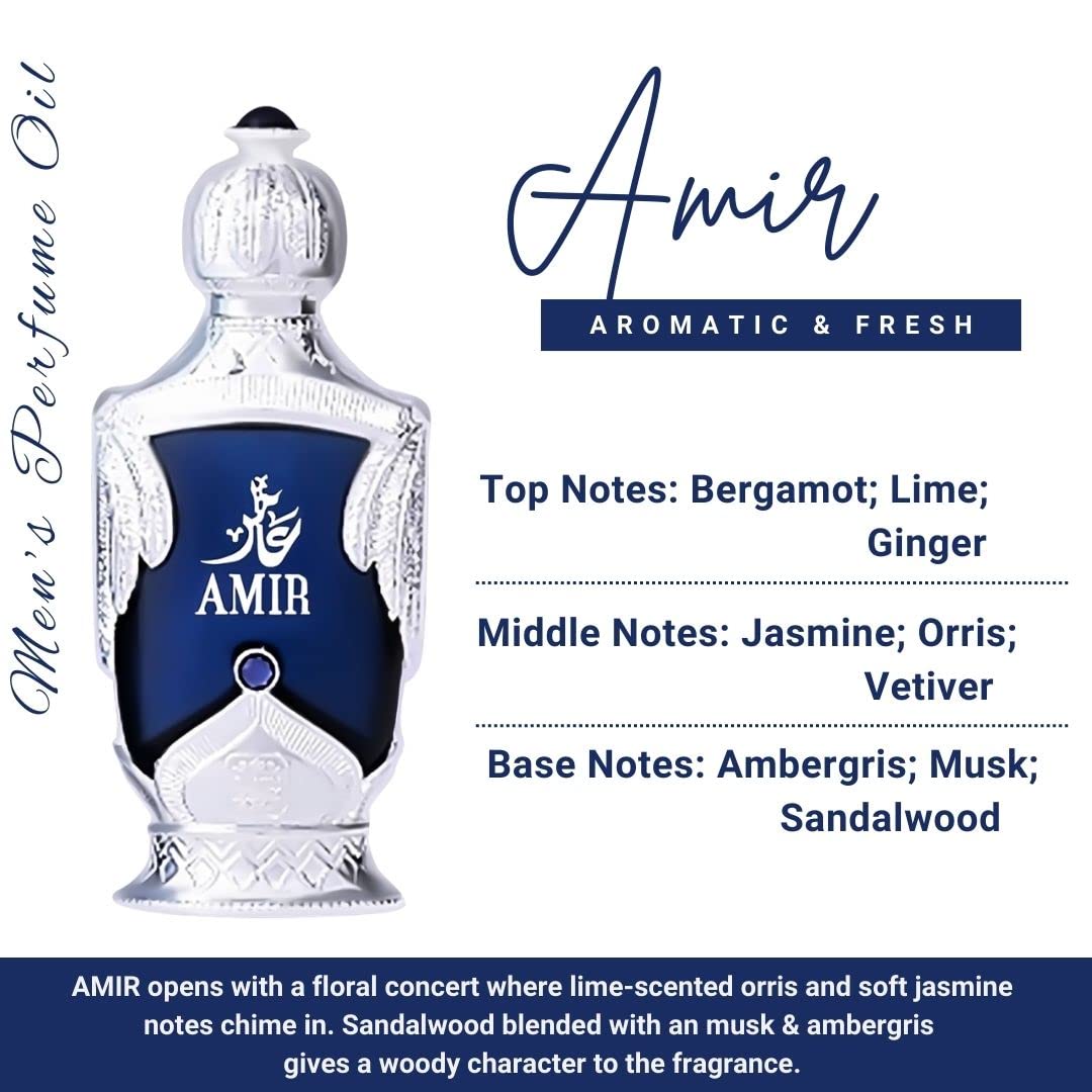 NASEEM Amir Concentrated Perfume Oil - Arabian Perfume for Men Alcohol Free & Long Lasting Aromatic & Fresh Perfume 0.67 Fl Oz
