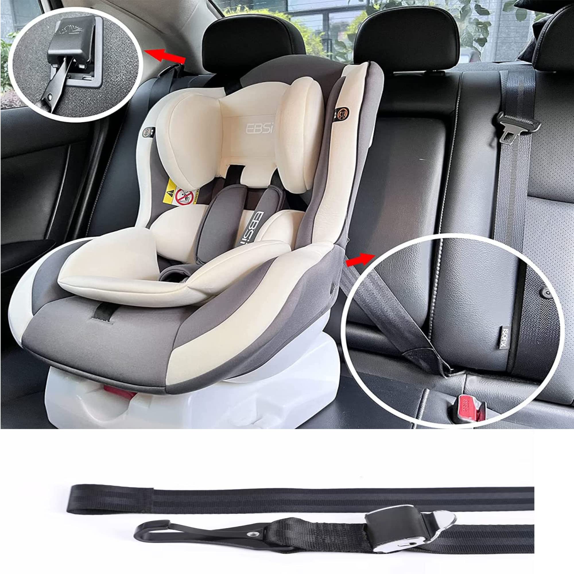 Ombhsd Universal Lock Interface, Stroller Infant Seat Holder with Lock Connector, Isofix Secure Car Seat Belt with Child Seat Belt Adjustable 5.25ft, 15000N Tension (1 pc)