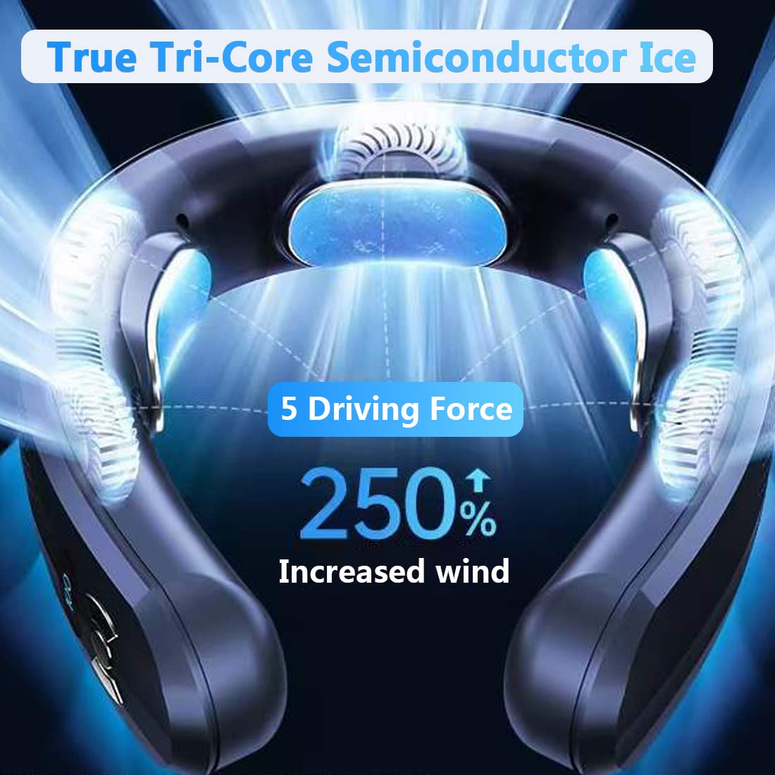 MATIHUNO Neck air conditioner 26H ultra-long life, 9600mAh portable fan, semiconductor cooling ultra-quiet triple-core intelligent digital display and heating dual-use, navy-6000mAh (TC06)
