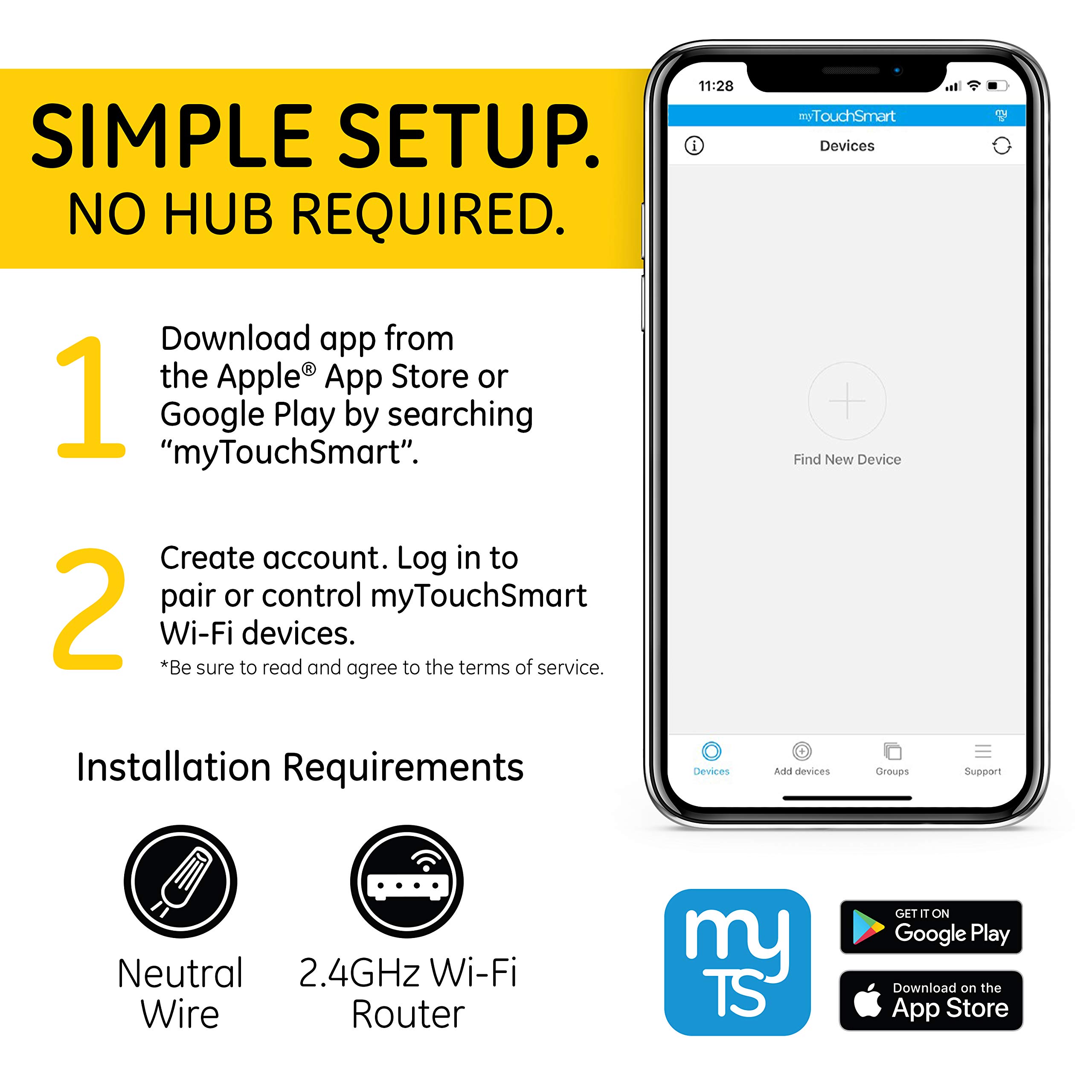 GE myTouchSmart WiFi Smart Light Dimmer, 3-Way/Single Pole, Works with Alexa, Google Assistant, 2.4GHz, No Hub Needed, Neutral Wire Required, White & Light Almond, 40794