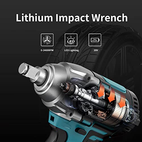 LIKI Cordless Impact Wrench 1/2",1/2 Impact Gun Brushless Impact Driver 300 Ft-lb High Torque 3000 RPM, 20V Electric Impact Wrench Kit with 1 Hour Fast Charger