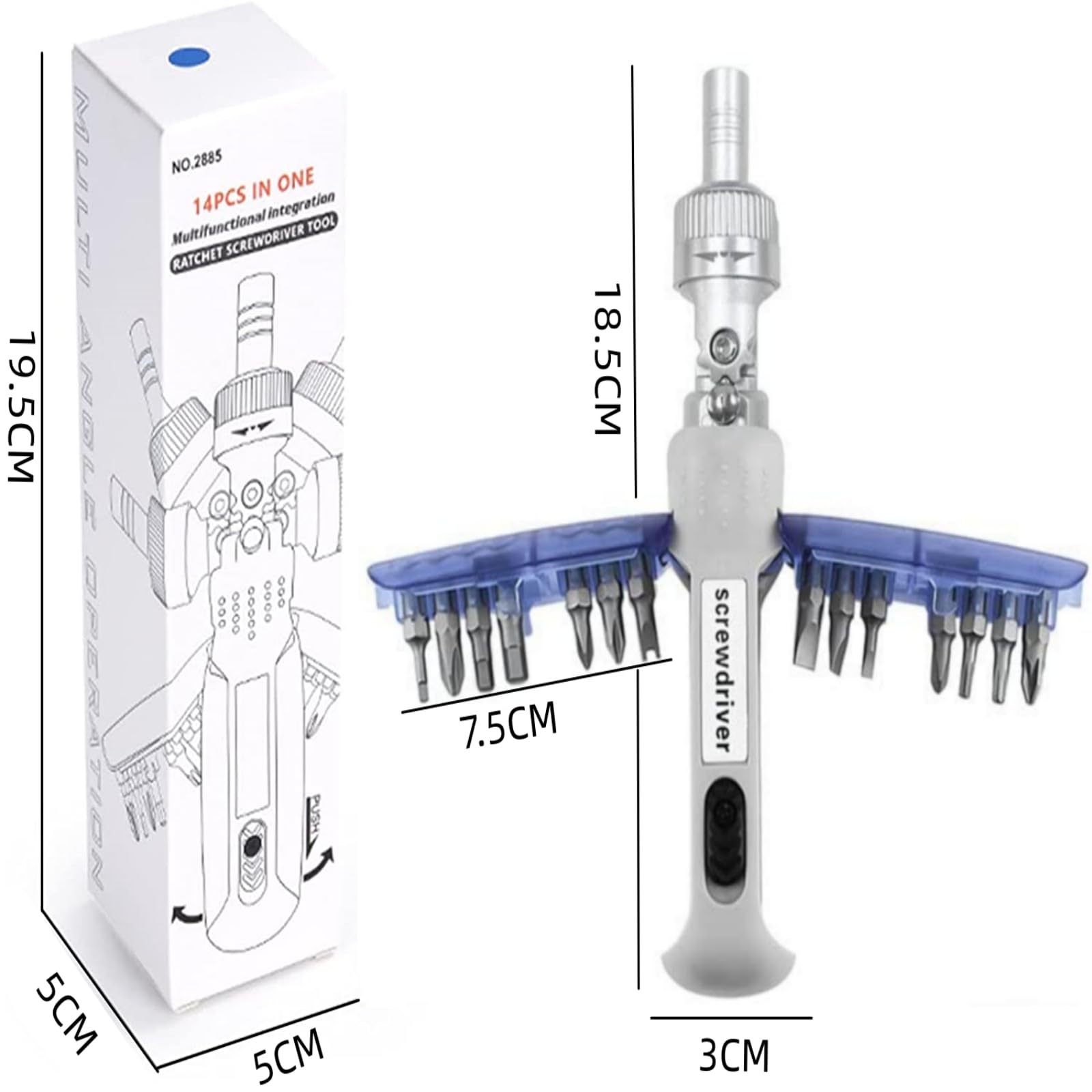 LIUZEYUAN Magnetic Ratchet Screwdriver Set 14 in 1 Multi Screwdriver,Ratchet and Adjustable Rotary Angle Screwdriver Repair Tool with 14 pcs S2 Alloy Steel Bits for DIY, Home, Repair Work