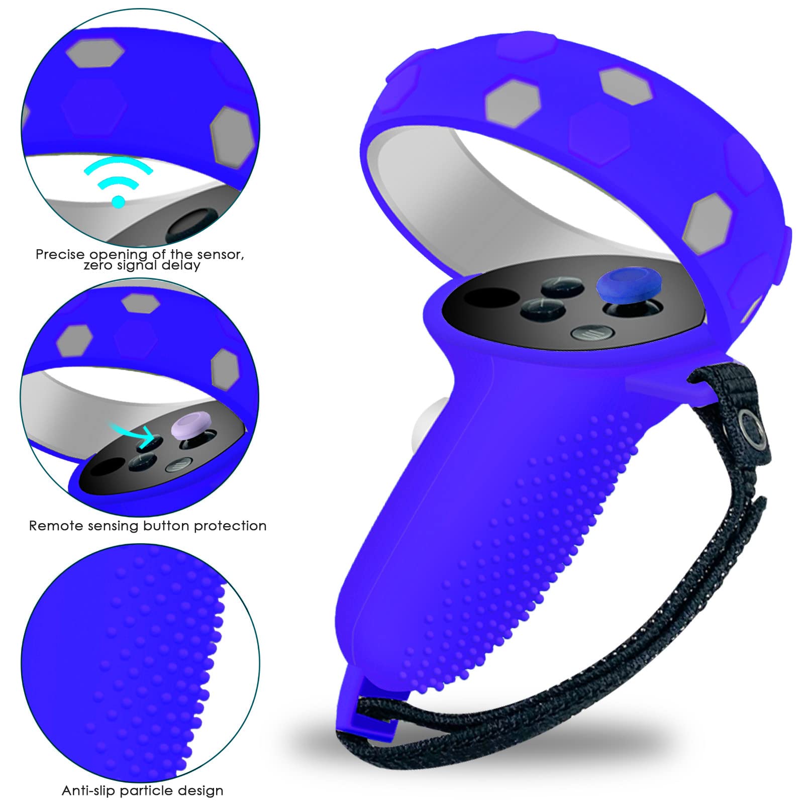 Joyeee VR Silicone Cover Accessories, 7-in-1 Silicone Shell Cover Protective for Oculus Quest 2, with Touch Handle Cover, VR Headset Shell, Disposable VR Eye Cover Mask, Lens Protective Cover, Blue