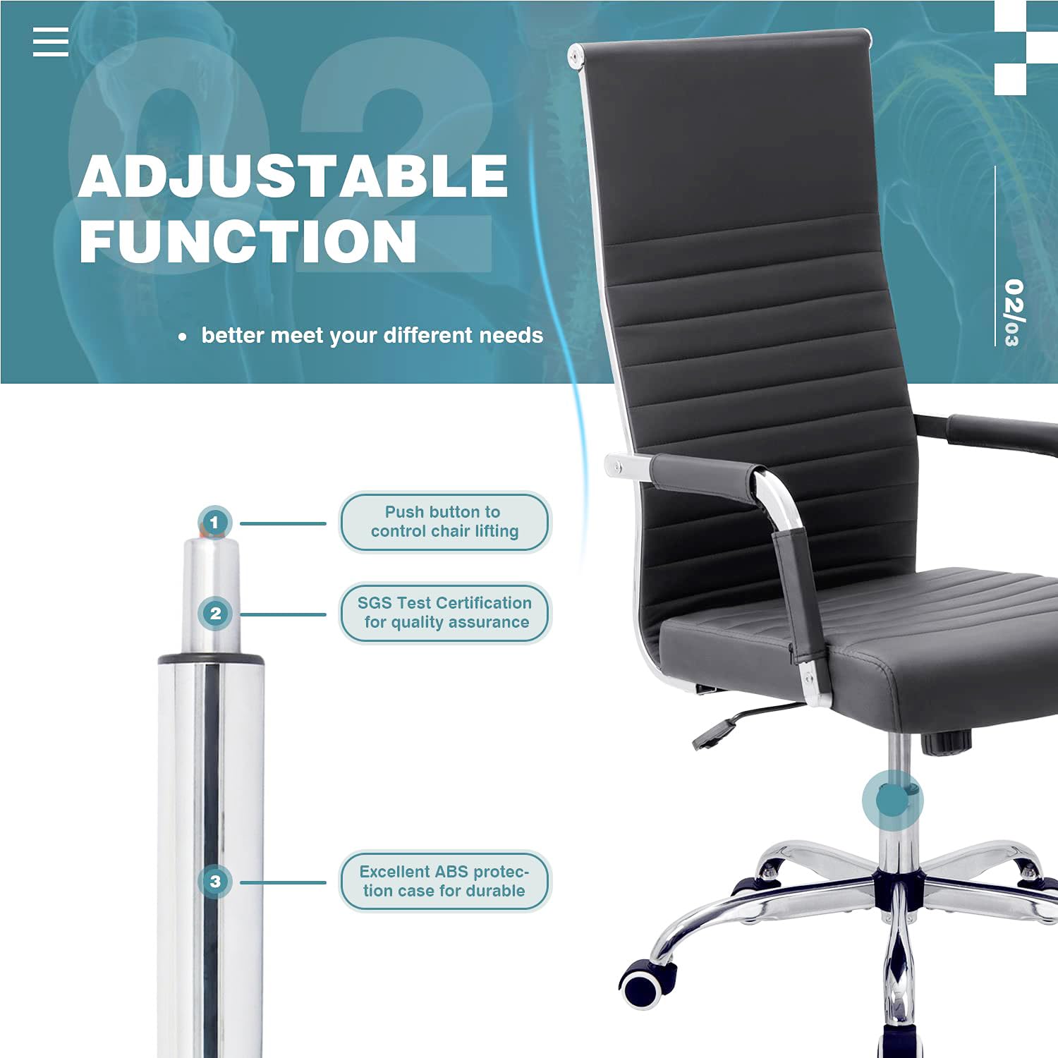 Furniwell Office Desk Chair High Back Ribbed Executive Computer Chair, Adjustable Swivel Rolling Leather Ergonomic Task Chair for Conference Room (White)