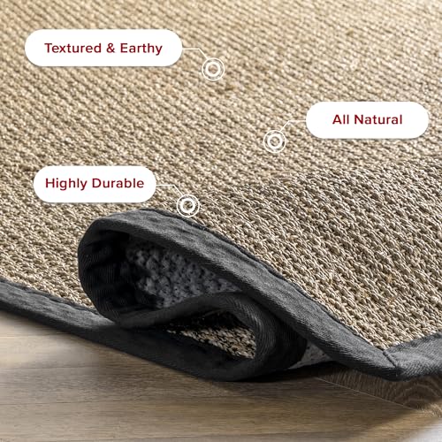nuLOOM 6x9 Elijah Seagrass Area Rug, Black, Solid Farmhouse Style, Cotton Bordered, Basketweave, Natural Fiber, For Bedroom, Dining Room, Living Room, Hallway, Office, Kitchen, Entryway