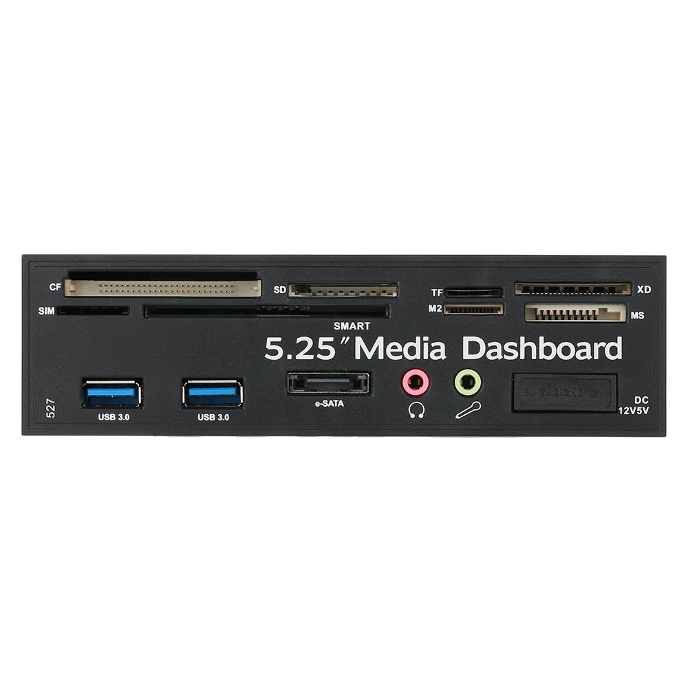 ERYUE Multi-Function USB 3.0 Hub eSATA Port Internal Card Reader PC Dashboard Media Front Panel Audio for SD MS CF TF M2 MMC Memory Cards Fits 5.25" Bay