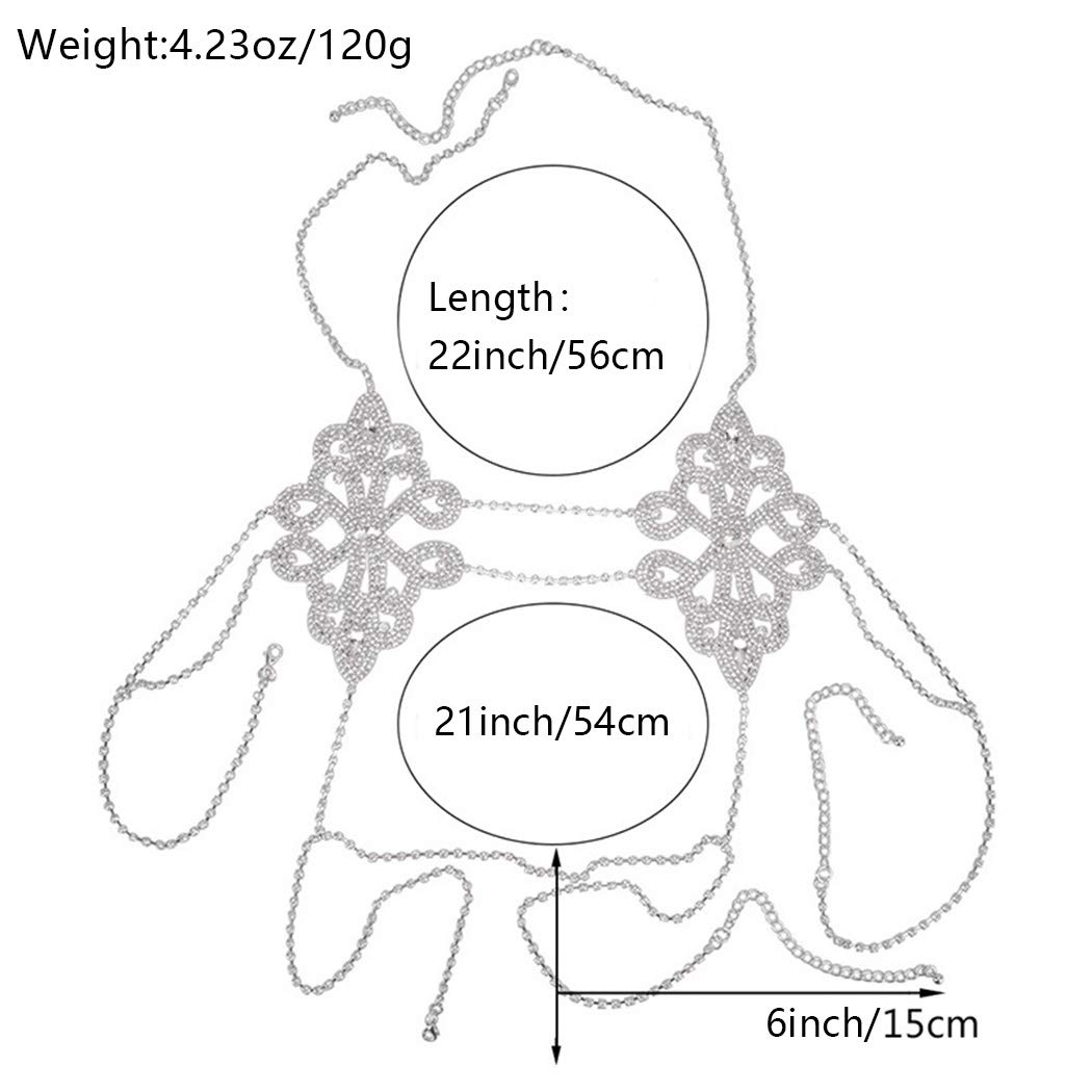 Graeen Crystal Bra Chains Rhinestone Bra Top Flower Chest Chain Silver Body Chain Nightclub Body Jewelry for Women (A)