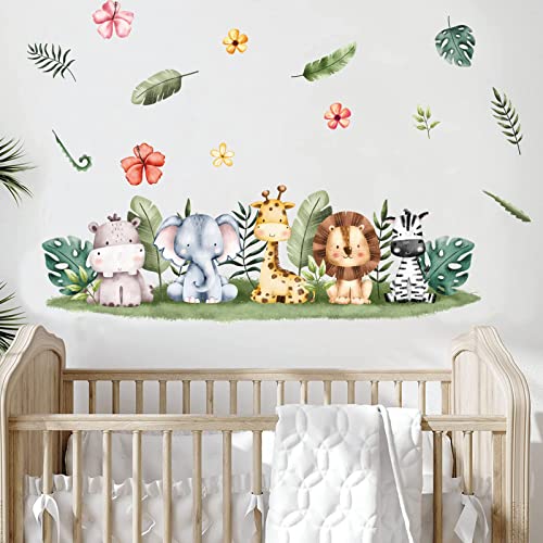 Jungle Safari Baby Animal Wall Decals Giraffe Kids Nursery Wall Stickers Elephant Decor for Baby Room