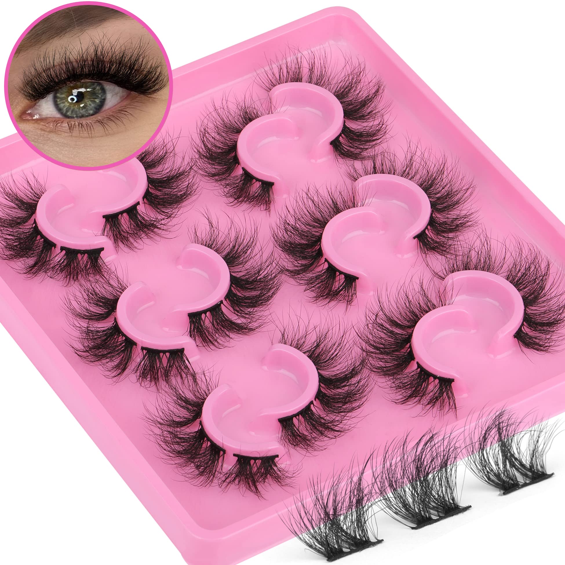 Natural Cluster Lashes Wispy False Eyelashes Natural Look DIY Individual Fluffy Mink Lashes Like Lash Extensions 6D Strip 6 Pairs Pack Fake Eyelashes by TNFVLONEINS