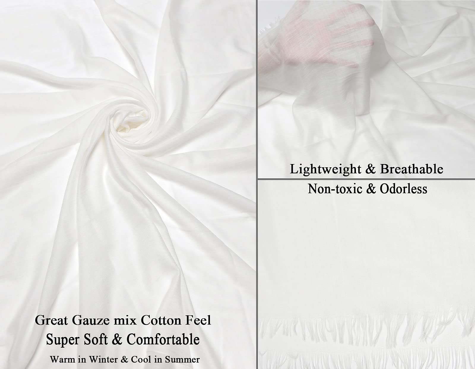 Gragengs Women Summer Scarfs Cotton Lightweight Large Long Gauze Shawl Beach Wrap Plain 75”×43” (White)