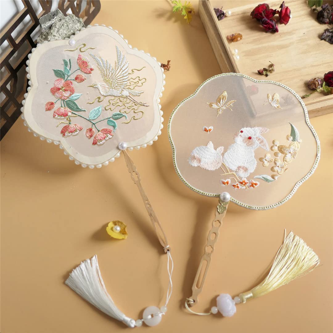 Lmtossey 1PC Chinese Style Suzhou Embroidery Double-Sided Embroidery Fan Solid Hand Embroidered Fan