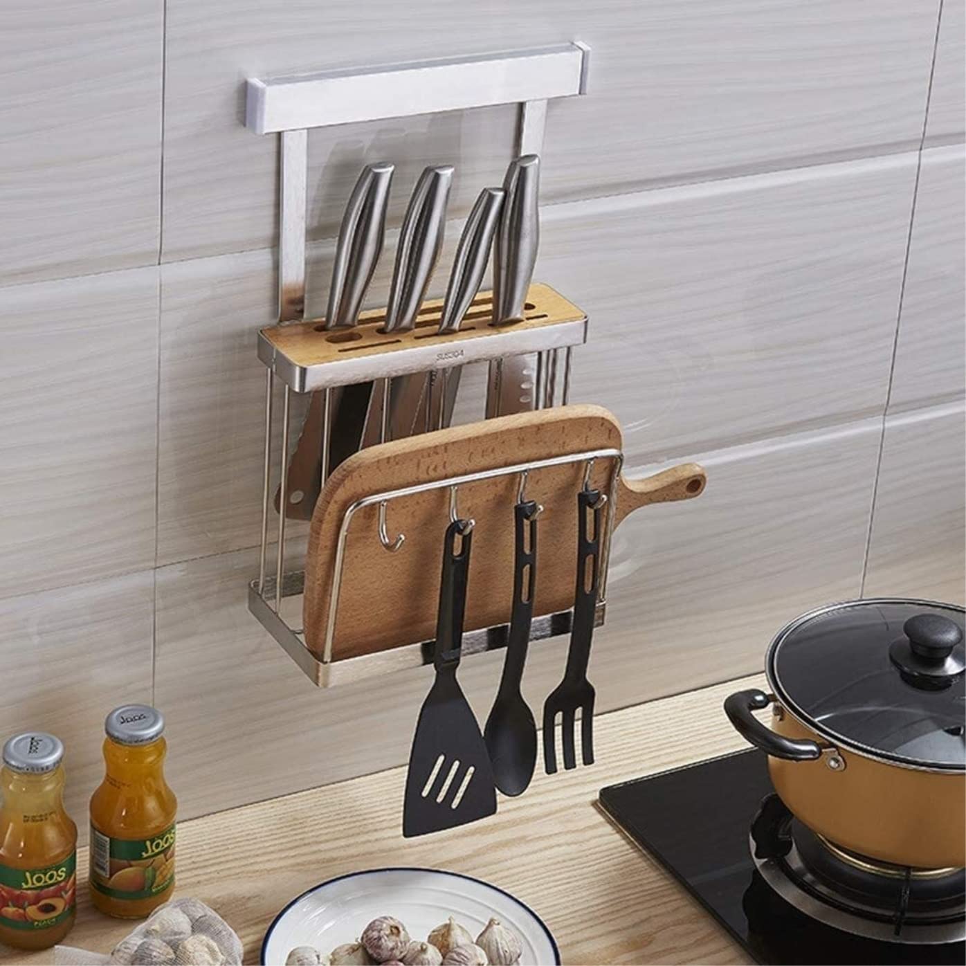 Knife Block Knife Holder Multi-Purpose Stainless Steel Wall-Mounted Kitchen Racks Board Kitchen Utensils Storage Shelf Knife Holder Knife Storage