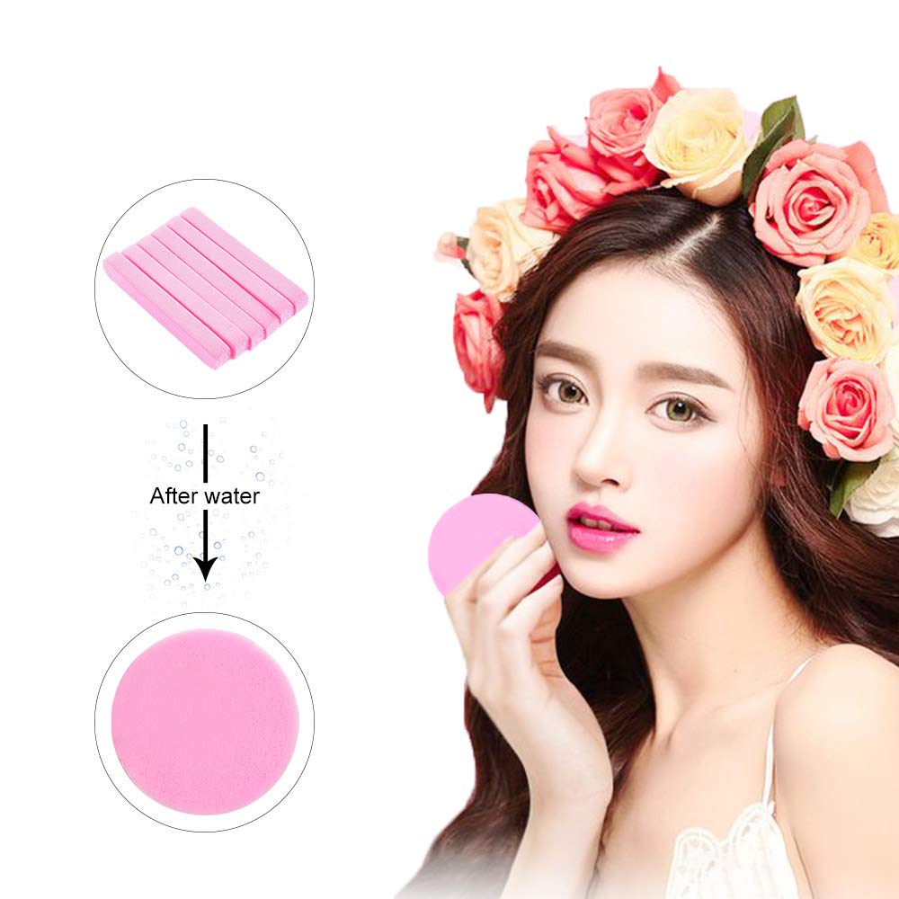 Facial Sponge Compressed,120 Count PVA Professional Makeup Removal Round Face Wash Sponges Spa Pads Exfoliating Cleansing for Women,Pink