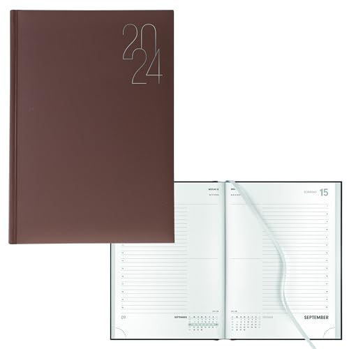 Idena 11017 Book Calendar 2024, DIN A5, Brown, 400 Pages, Hardcover Daily Planner with Ribbon