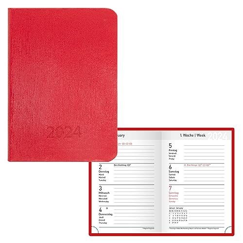 Idena 11043 Pocket Diary 2024, DIN A7, Red, 168 Pages, Daily Planner, Week to View