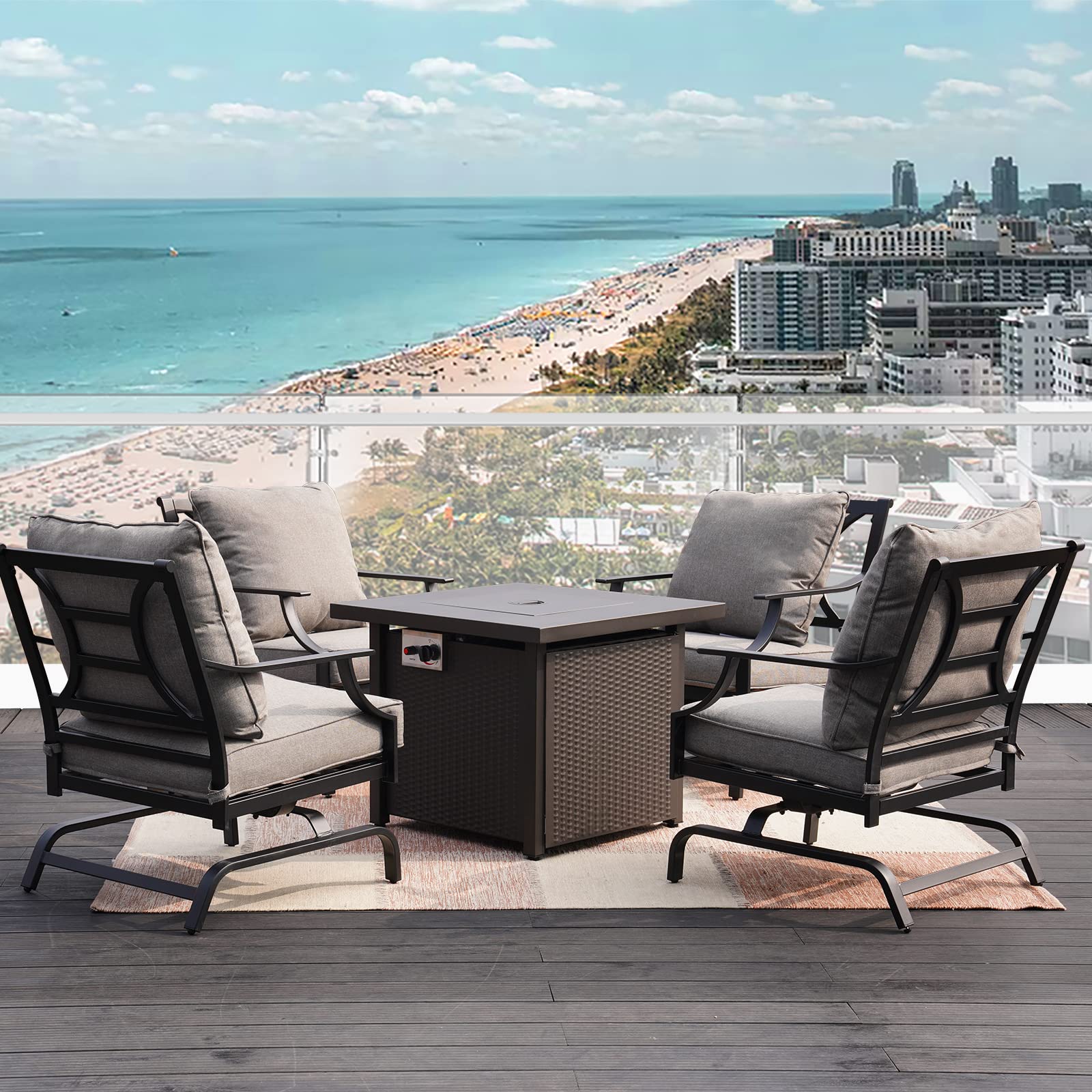 Grand Patio Outdoor Gas Fire Pit Table 30-Inch Square Propane Gas Fire Pit CSA Safety Approved 50000BTU with Steel Tabletop, Removable Lid, and Lava Rock for Garden, Backyard, and Deck Parties