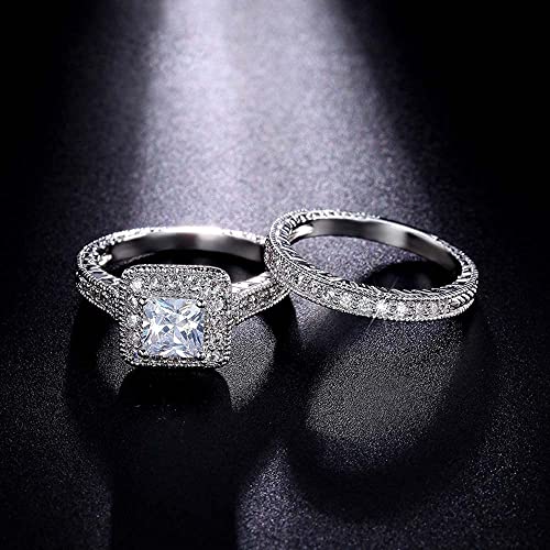 KIOYDISE Engagement Ring Sets Wedding Band Sets for Him and Her Engagement Ring Set Women’s Bridal Rings Sets Square Rings Sterling Silver Sparkly Cubic Zirconia Wedding Band Bridal Set Size (8)