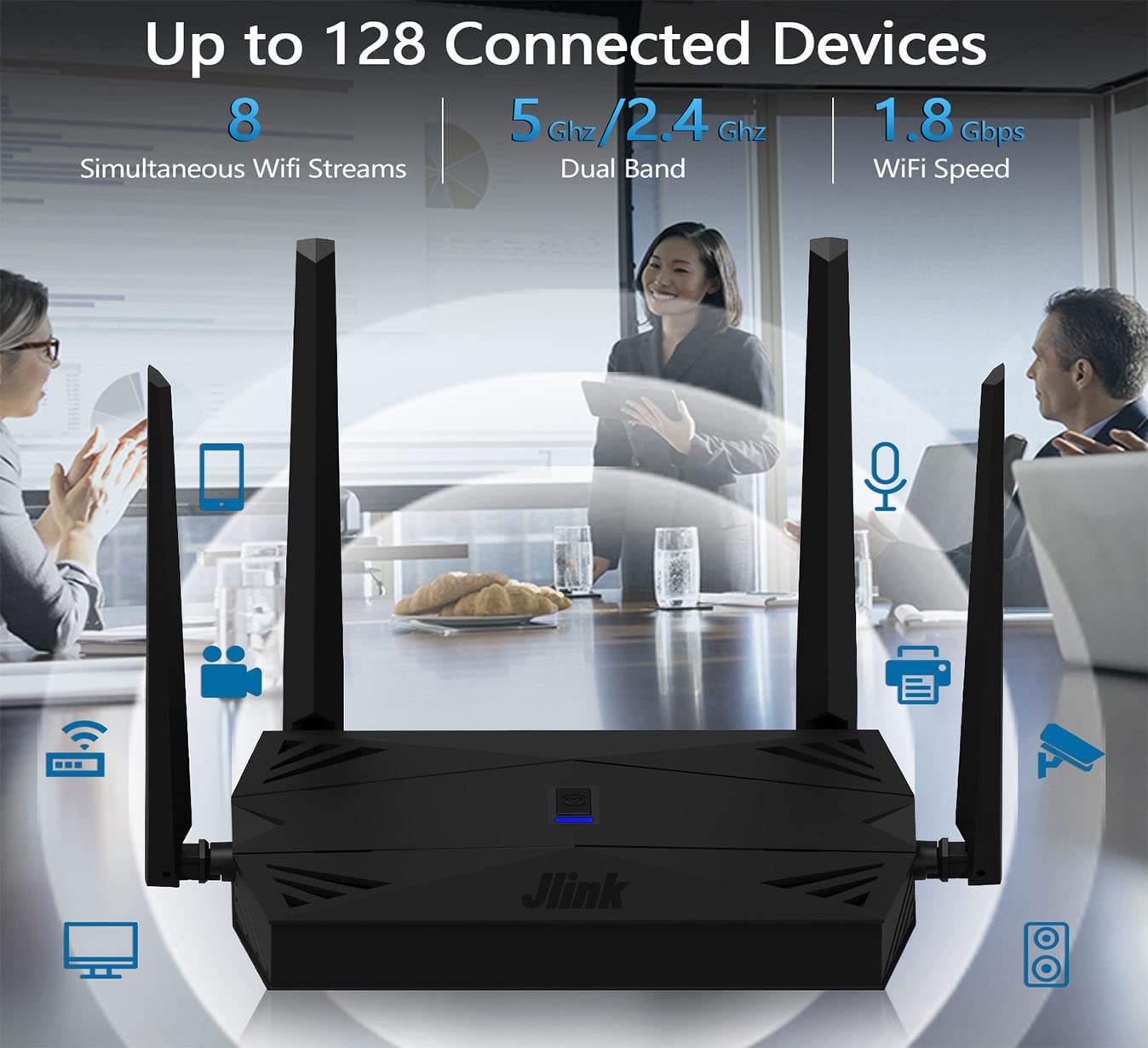 Jlink WiFi 6 Router - 5Ghz 1.8 Gbps Wireless Router AX1800 Smart WiFi Router, 8-Stream 8K Computer Router for Home Internet & Gaming, Dual Band Gigabit Router Up to 1700 sq. ft, TWT, WPA3, 128 devices