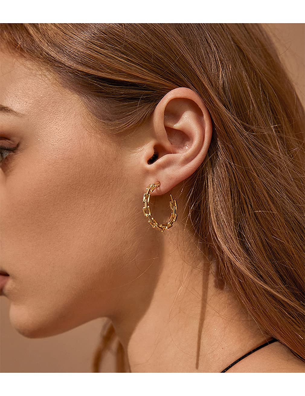 Hoop Earrings for Women - Chain Hoop Earrings in 14k Gold - Link Hoop Stud Earring(Dia.20mm)