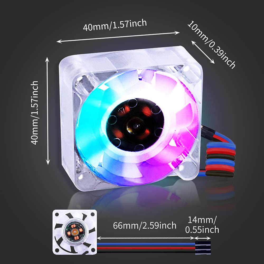 GeeekPi 2pcs Raspberry Pi 4 Quiet Fan, Raspberry Pi RGB Cooling Fan 40x40x10mm 4010 Fan DC 5V Brushless CPU Cooling Fan Cooler Radiator for Raspberry Pi 4 Model B, Raspberry Pi 3B+/3B/2B (Multicolour)