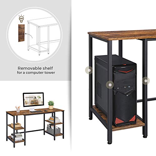VASAGLE Computer Desk, 54 Inch Writing Desk with 4 Shelves for Home Office, Industrial Style PC Laptop Table, Spacious Storage, Rustic Brown and Black ULWD54X