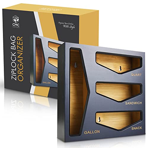 Ziplock Bag Organizer - Bamboo Ziplock Bag Organizer for Drawer, Ziploc Bag Holder, Ziploc Organizer, Storage Bag Organizer, and Zip Lock Bag Organizer, Plastic Bag Holder