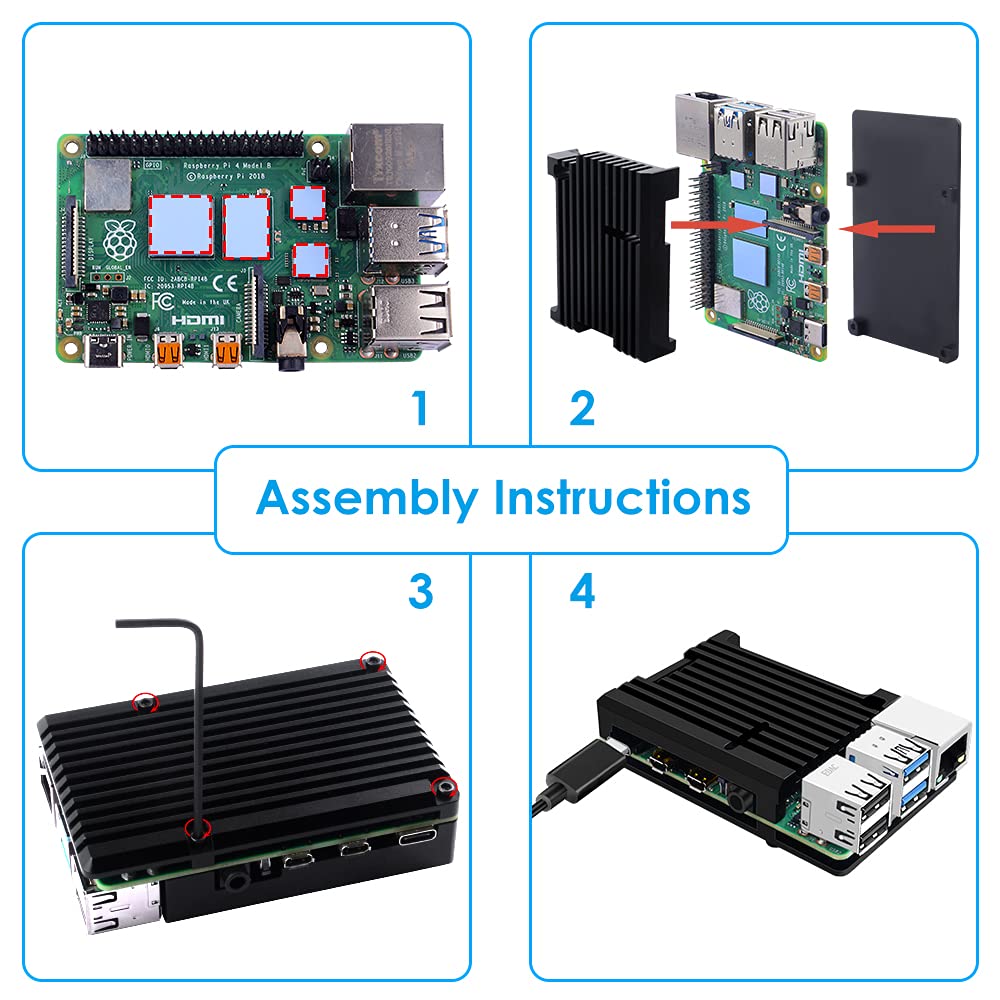 GeeekPi Case for Raspberry Pi 4B, Pi 4 Armor Case, Pi 4 Aluminum case with Passive Cooling/Shell Heat Dissipation Heatsink Thermal Tape for Raspberry Pi 4B