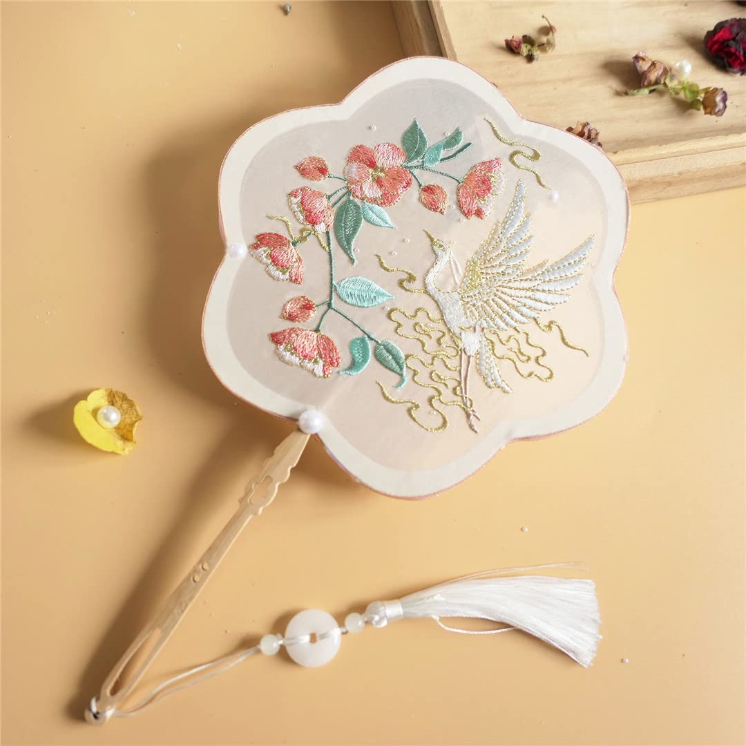 Lmtossey 1PC Chinese Style Suzhou Embroidery Double-Sided Embroidery Fan Solid Hand Embroidered Fan