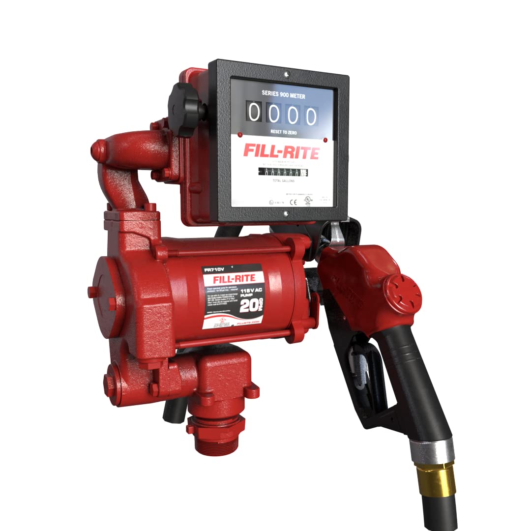 Fill-Rite FR711VA 115V 20 GPM Fuel Transfer Pump with Mechanical Meter Package, Gallons - For Gasoline, Diesel, Kerosene, Ethanol Blends, Methanol Blends & Biodiesel up to B20