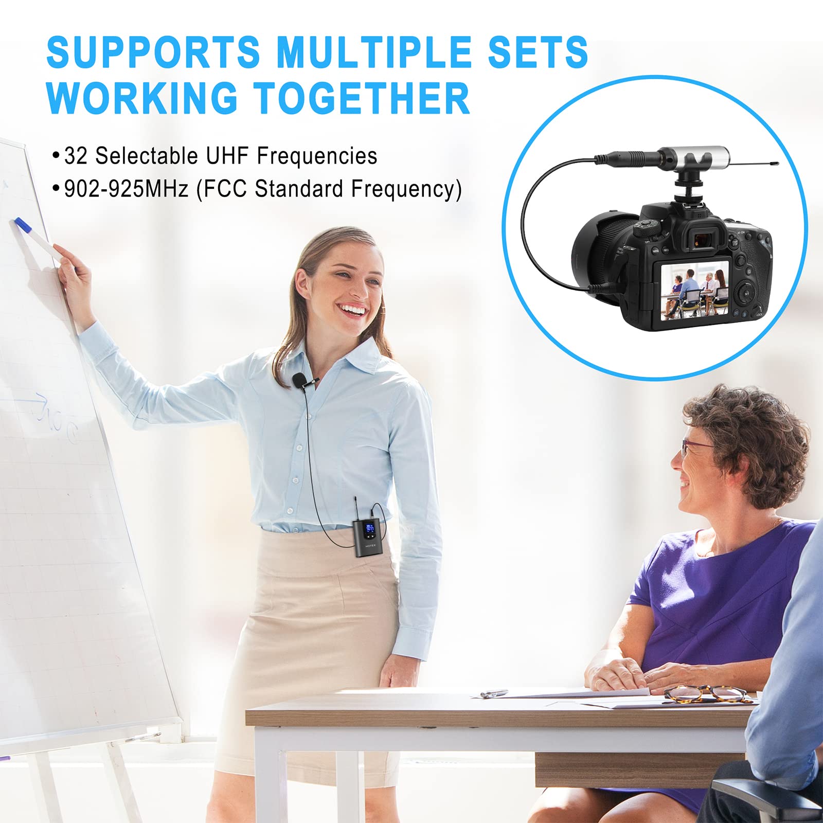 HOTEC Wireless Lapel Lavalier and Headset Microphone System with Mini Rechargeable Receiver for iPhone, PA Speaker, DSLR Camera, Recording, Teaching