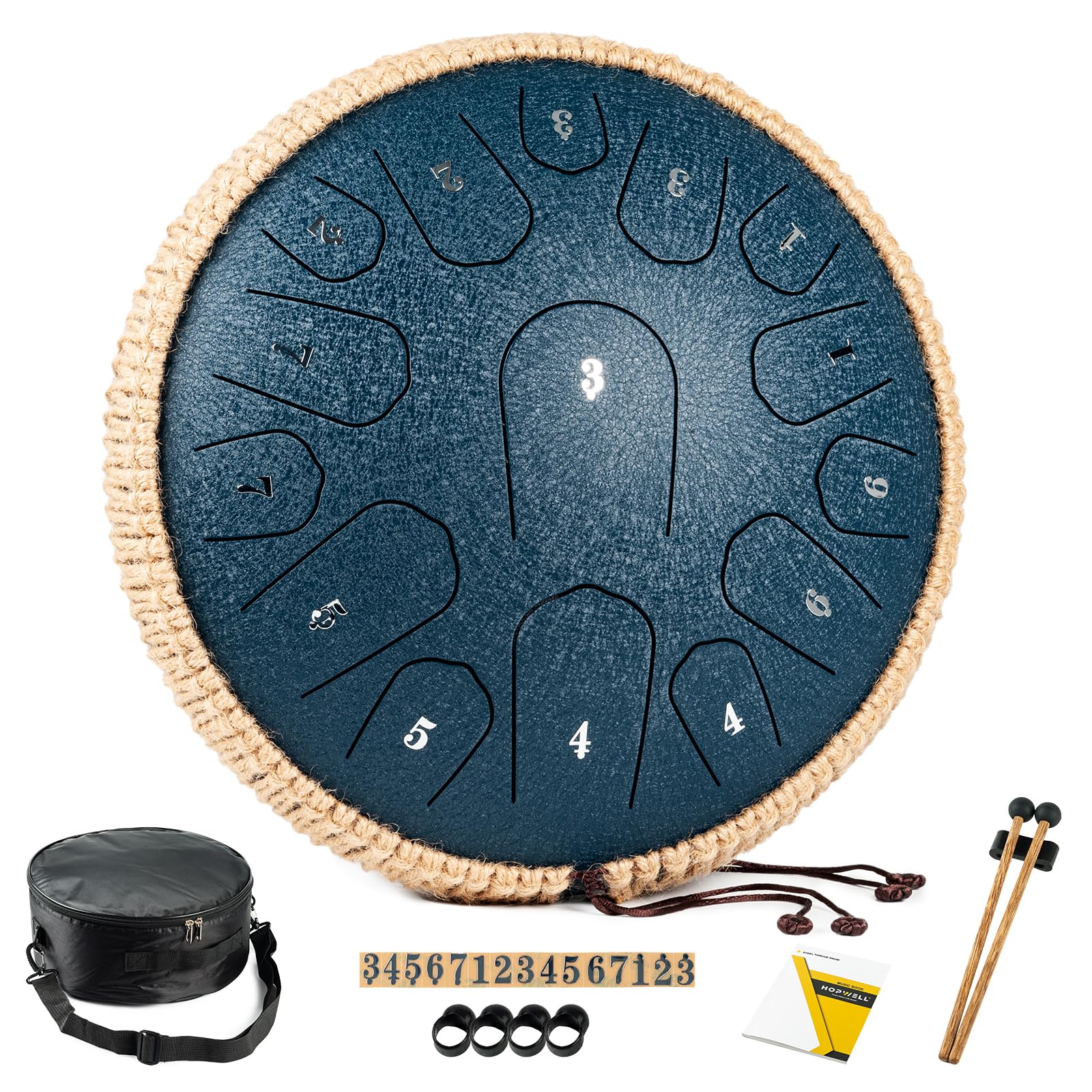 HOPWELL Steel Tongue Drum 12 Inches 11 Notes - Percussion Instruments - Hand Pan Drum with Drum Mallets and Carry Bag, C Major