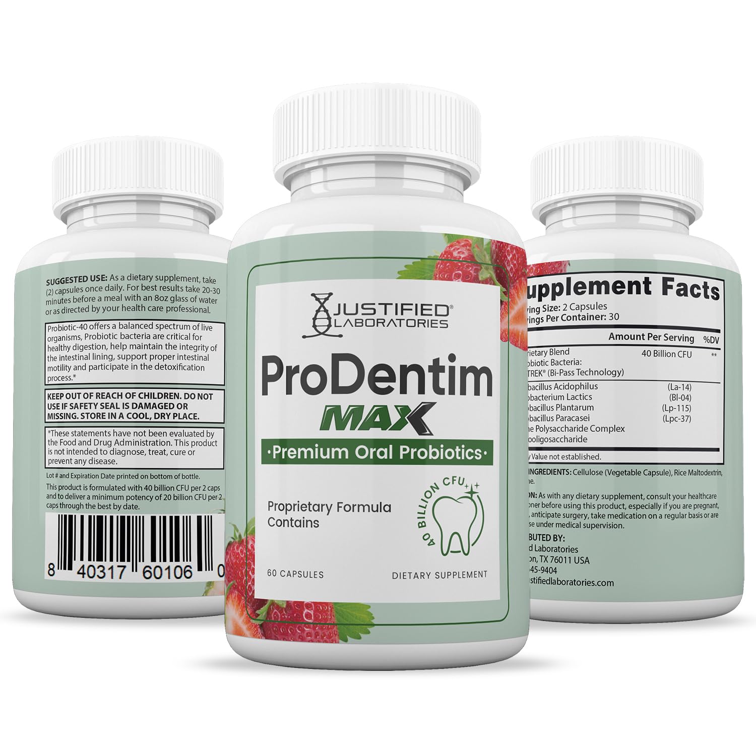 Justified Laboratories (10 Pack) Prodentim Max 40 Billion CFU Oral Probiotic Supports Strong Healthy Gums Teeth Bad Breath 600 Capsules