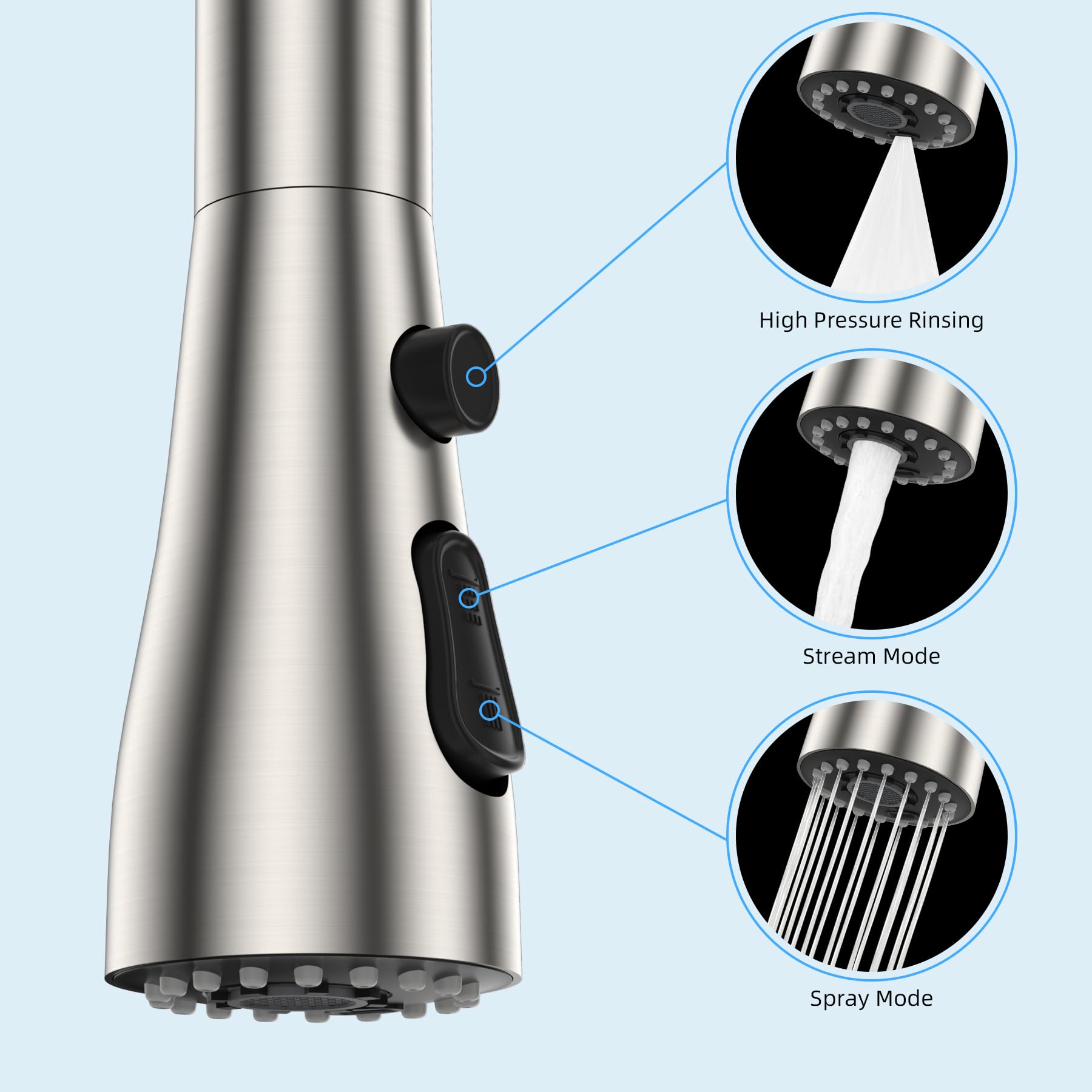 Hibbent Metal Pull Down Spray Head for Kitchen Faucet, Kitchen Sink Spray Nozzle with 15 Adapters, Faucet Head Replacement Compatible with Moen, American Standard, Delta, Kohler Faucet, Brushed Nickel