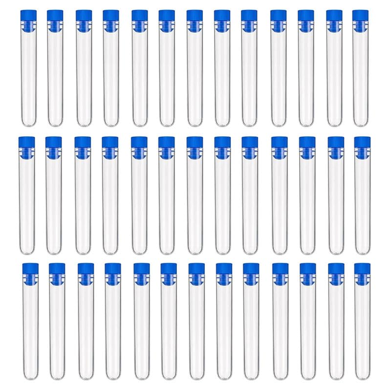 NentMent 100 Pack 5ML Test Tubes with Caps Plastic Clear Graduated Vial Sample Storage Container Testing Tube for Scientific Experiment Halloween Lab Essentials Plant Propagation Water Check