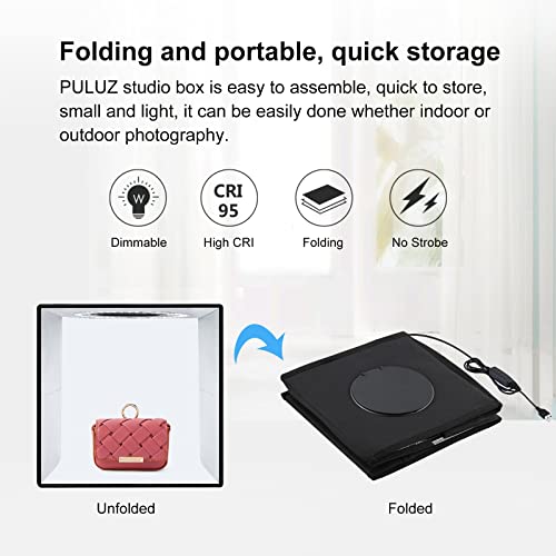 Photo Studio Box, PULUZ Mini Folding Lightbox LED Ring Light Portable Photo Studio Photography Shooting Tent Box Kit 12 Colors Backdrops USB Light Box for Phones DSLR Camera (9.8 x 9.8 inch)
