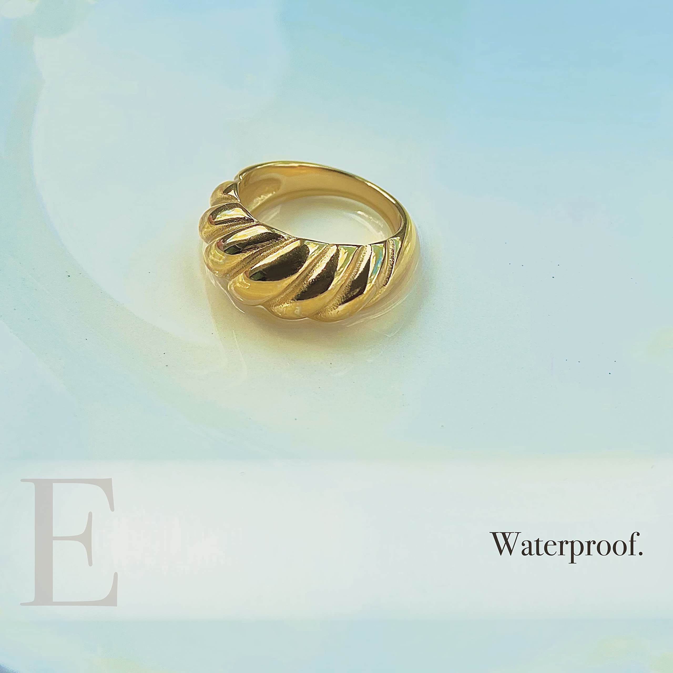 EVLYN 18K Gold Rings Tarnish Free Ring | Cuban Link Chain Ring | Croissant Ring | Gold Rings For Women Size 5 6 7 8 9 10 (9)