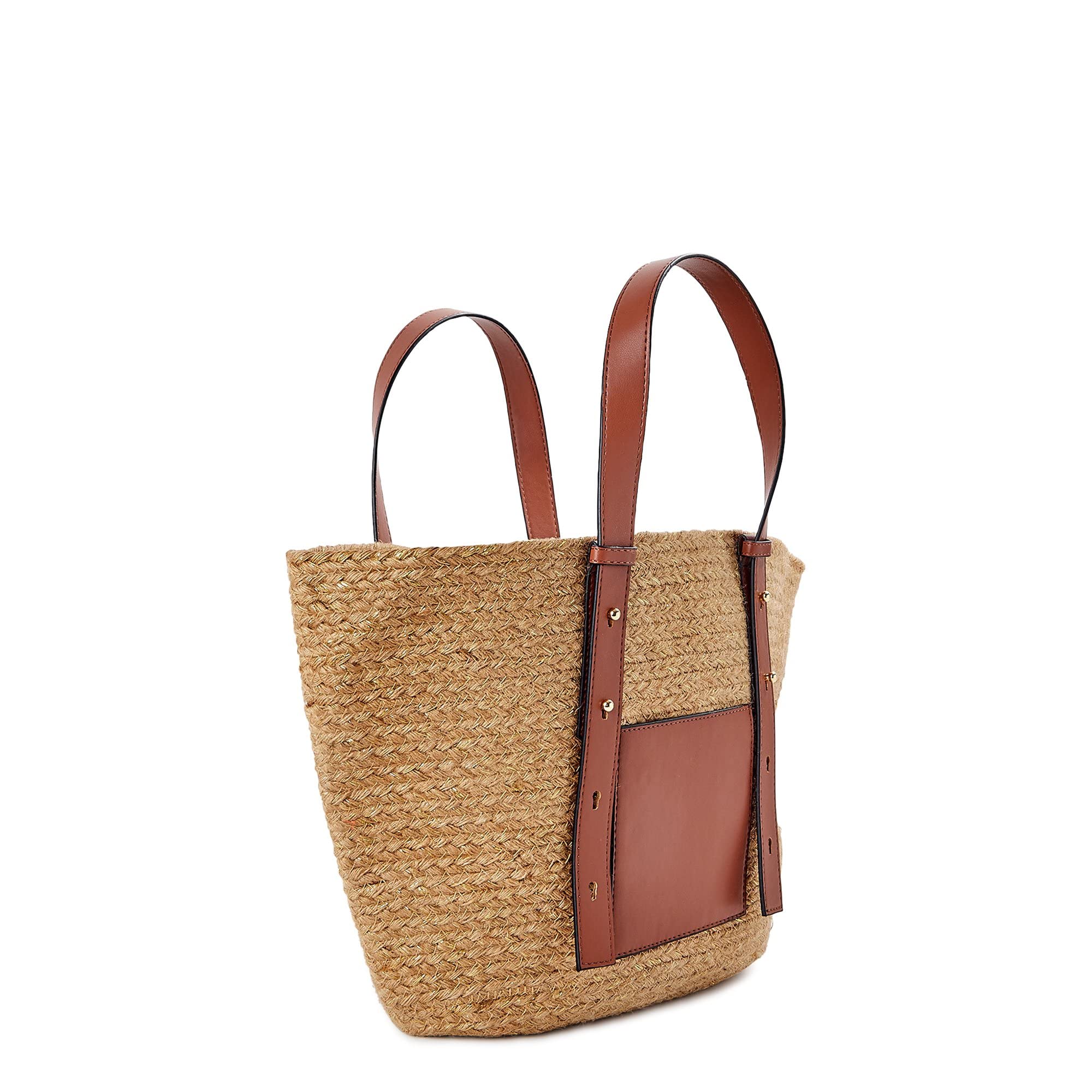 Jute Pocket Tote, Straw Bag, Summer Beach Bag, Everday Bag. (Brown)