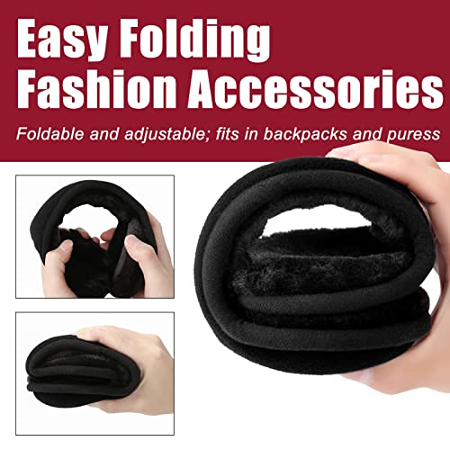 GERGELLA Ear Warmers For Men Women Foldable Fleece Unisex Winter Warm Earmuffs For Cold Winters,Biking,Adjustable,Protects Ears (Black-2 PSC)
