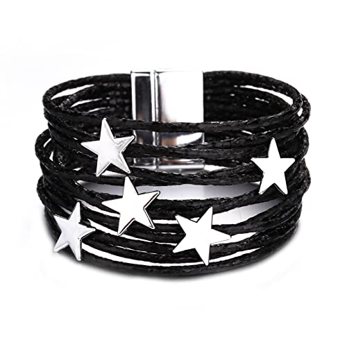 hotoo Star Leather Bracelets for Women Trendy Black