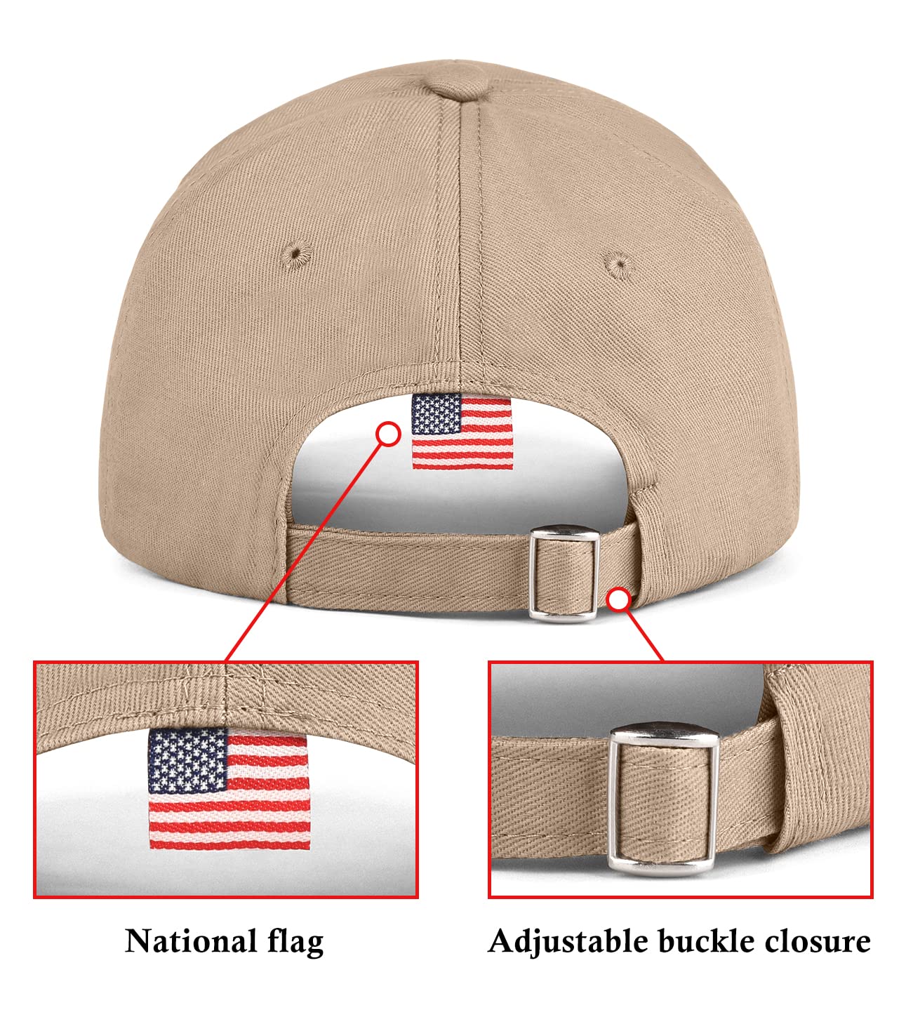 KIRAAT 3 Pack American Flag Baseball Cap Unisex,Low Profile USA Plain Dad Hat for Men&Women (Black&Grey&Khaki)