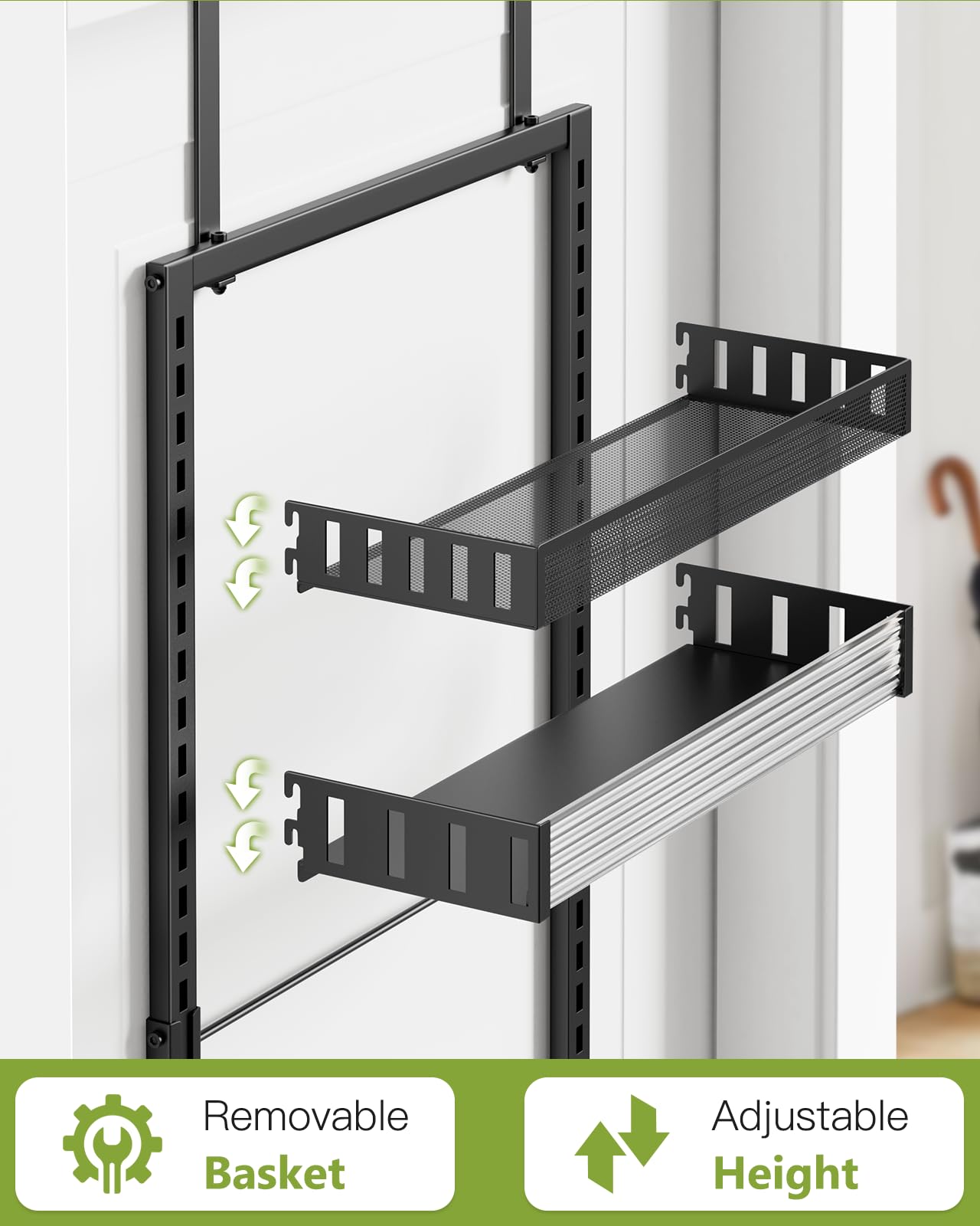 POKIPO 8-Tier Over the Door Pantry Organizer, 2 in 1 Large Door Spice Rack with Adjustable Metal Baskets, Heavy Duty Hanging or Wall Mounted Storage Organizer for Kitchen Pantry and Room Wall