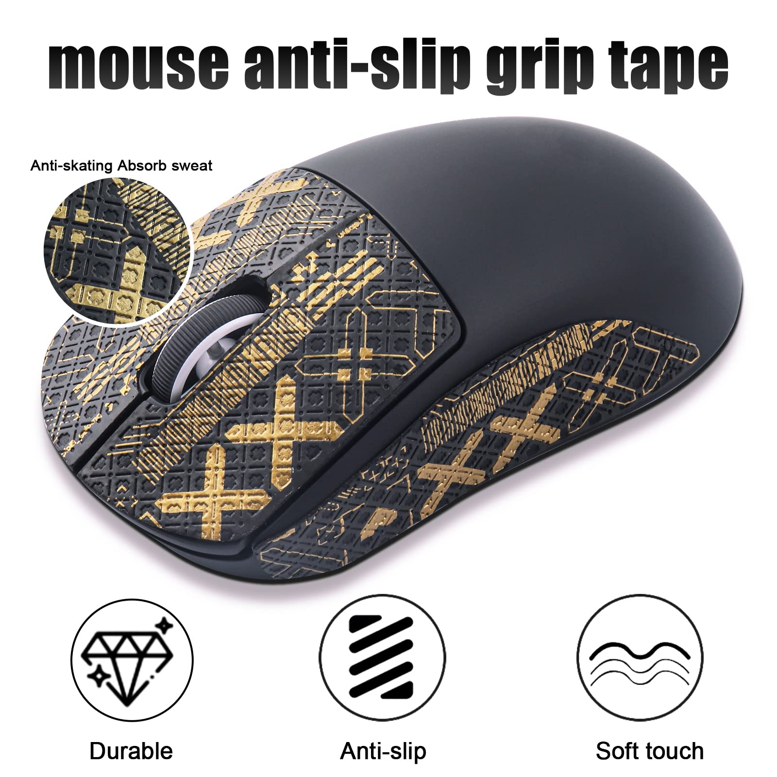 Hyekit Mouse Grip Tape for Logitech G PRO X Superlight Anti-Slip Grip Tape for Mouse - Sweat Resistant - Easy to Use Self-Adhesive Design - Pre-Cut - Professional Mice Upgrade Kit(Black Gold)