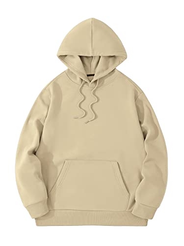 SOLY HUX Men's Letter Graphic Hoodies Long Sleeve Drawstring Pocket Casual Pullover Sweatshirt Khaki Letter M