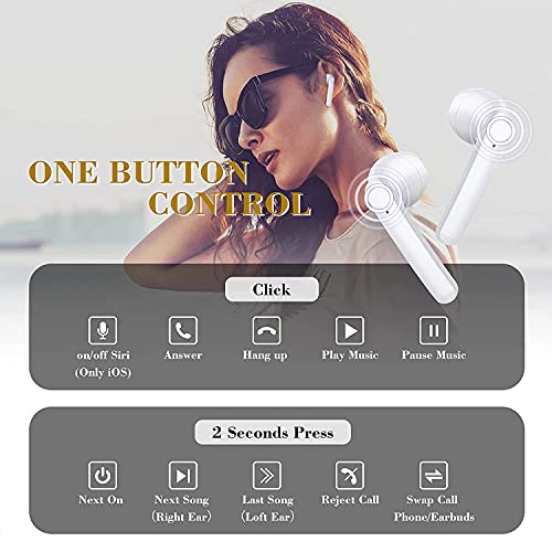 Wireless Earbud Bluetooth 5.0 Headphones Built in Mic in Ear Buds Noise Canceling 3D Stereo Air Buds Earbud Fast Charging, IPX8 Waterproof for Android/Samsung/iPhone - (White)