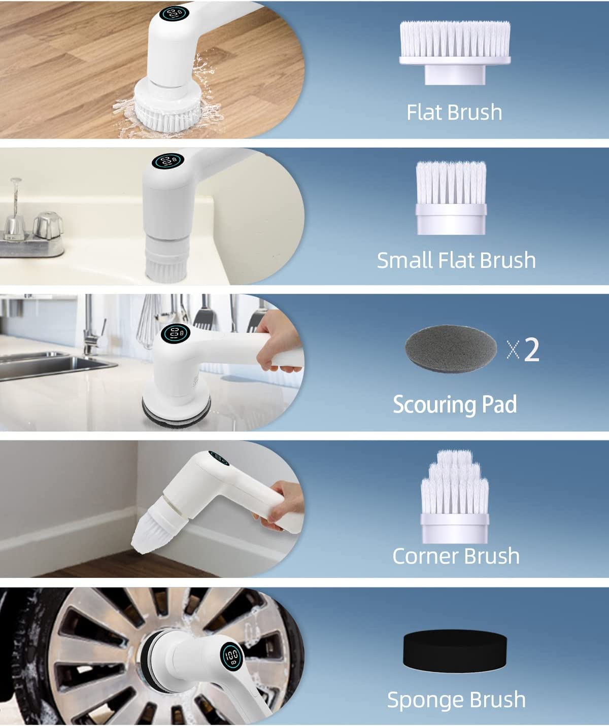 Electric Spin Scrubber,Power Scrubber Cleaning Brush,Handheld Shower Cleaner,Cordless Power Spinning Scrub Brush with 2 Rotating Speeds and 6 Replaceable Brush Heads for Bathroom,Tile, Tub, Kitchen