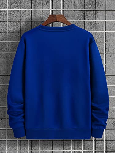 SOLY HUX Men's Graphic Crewneck Sweatshirts Letter Print Long Sleeve Pullover Casual Vintage Tops Royal Blue Letter L